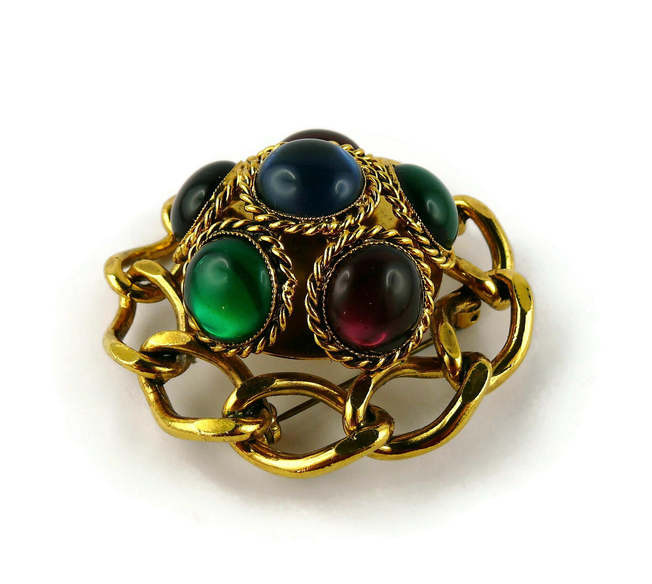 Louis Feraud Vintage Massive Multicolored Glass Cabochons Domed Brooch ...