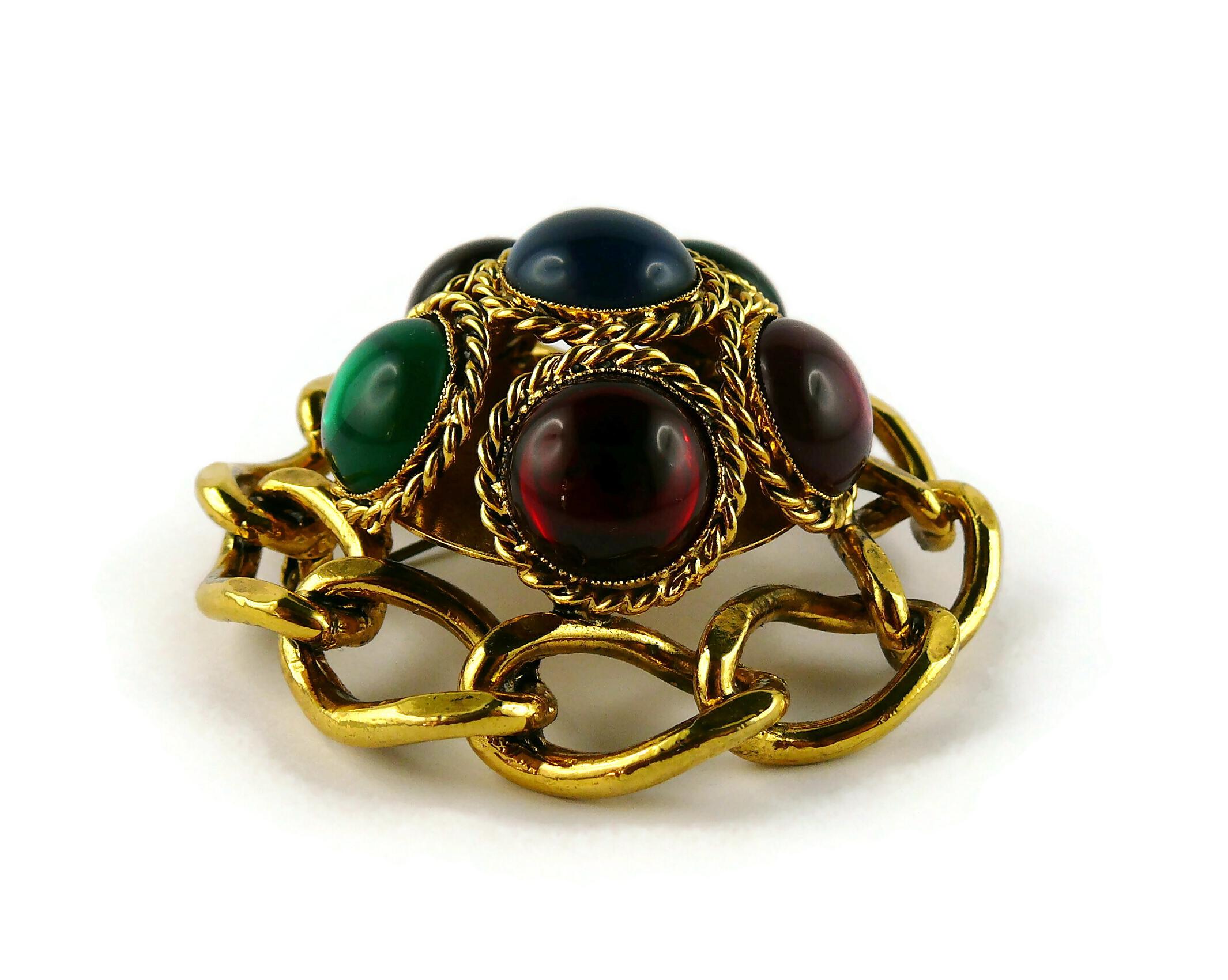 Louis Feraud Vintage Massive Multicolored Glass Cabochons Domed Brooch ...