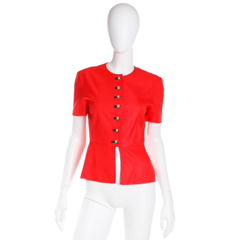 Louis Feraud Vintage Red Short Sleeve Jacket For Sale at 1stDibs