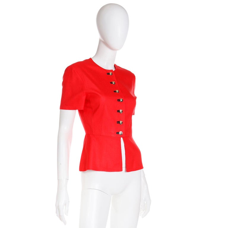 Louis Feraud Vintage Red Short Sleeve Jacket For Sale at 1stDibs