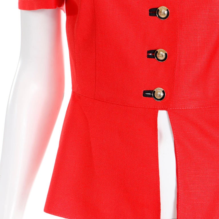 Louis Feraud Vintage Red Short Sleeve Jacket For Sale at 1stDibs