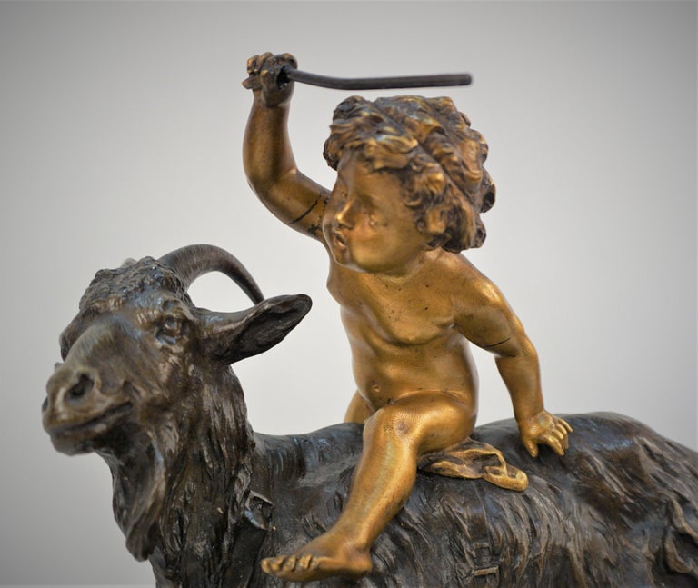 Louis Gossin Boy Riding a Goat Bronze Sculpture 'French, 1846-1928' at ...