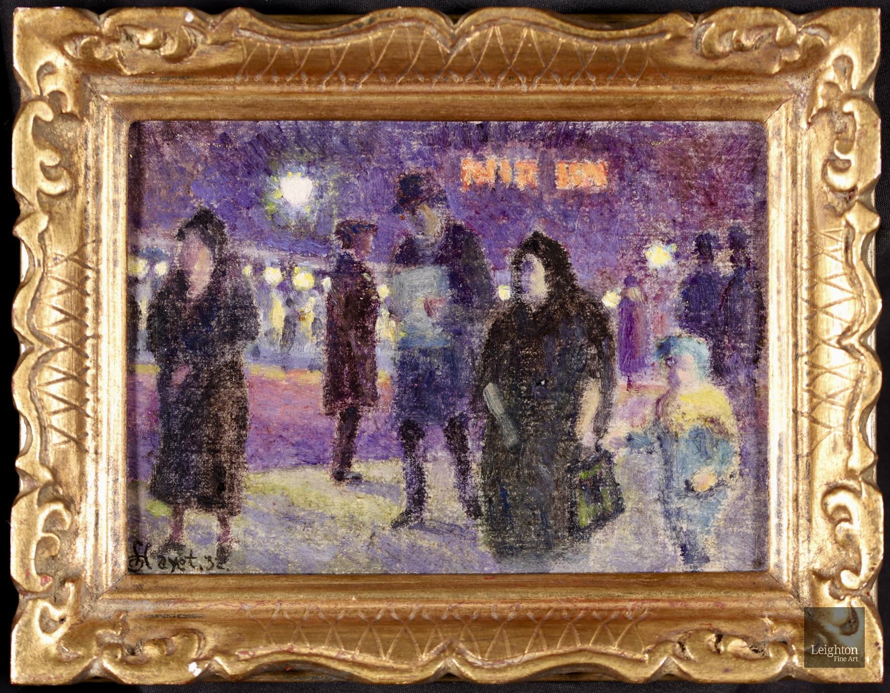 Louis Hayet - Evening in Paris - 20th Century Oil, Figures in Cityscape ...