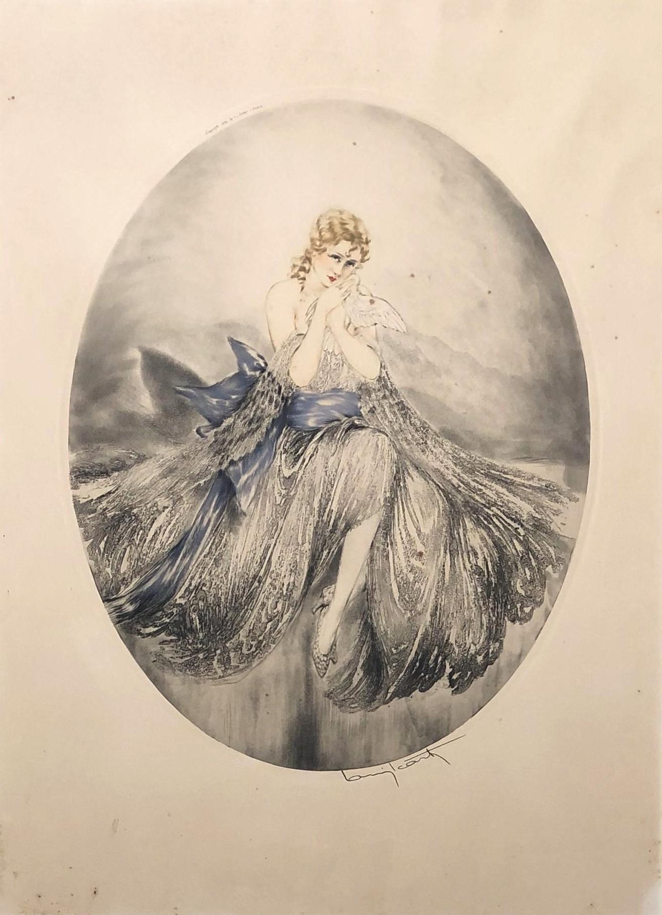Louis Icart - Woman and Dove - Original Etching Handsigned at 1stDibs