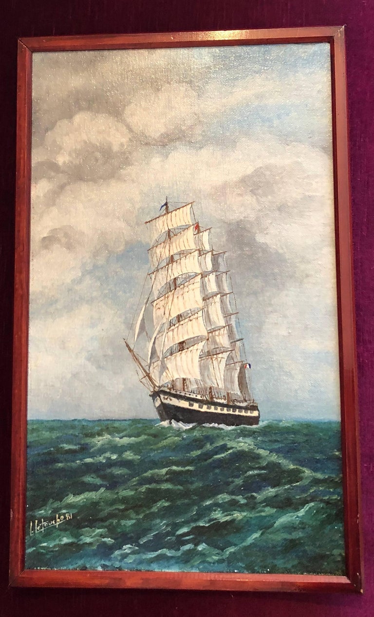 Louis Letouche - French Orient Ship, signed oil painting at 1stDibs