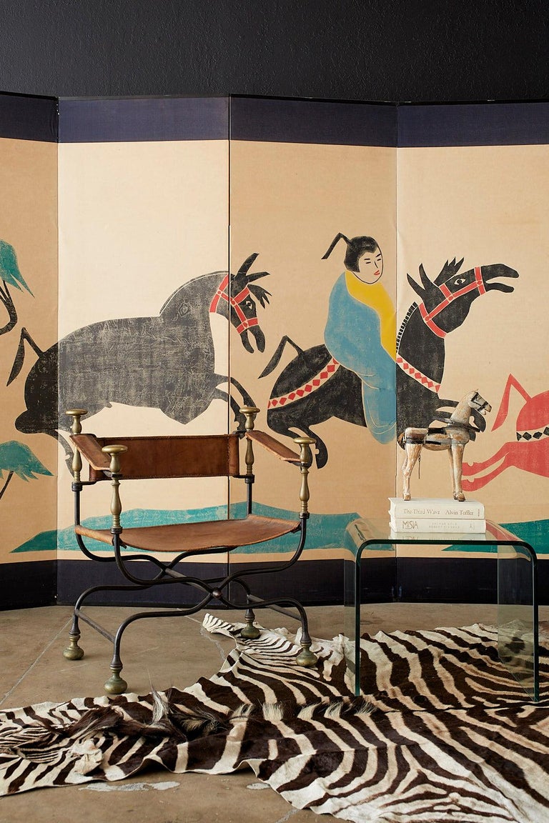 Louis Liang Chinese Six-Panel Woodblock Horse Screen at 1stDibs
