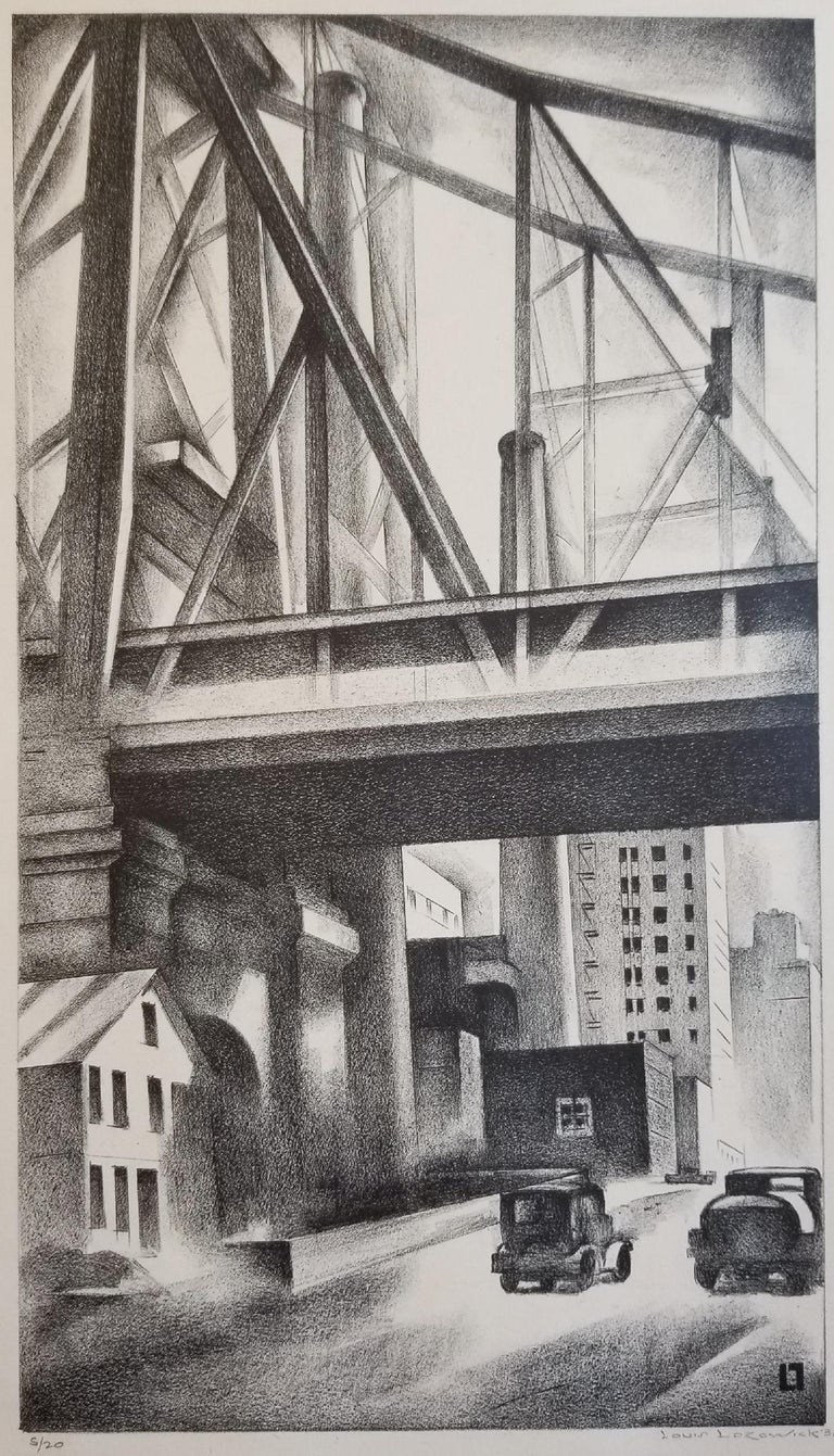Louis Lozowick - Under the Bridge For Sale at 1stDibs