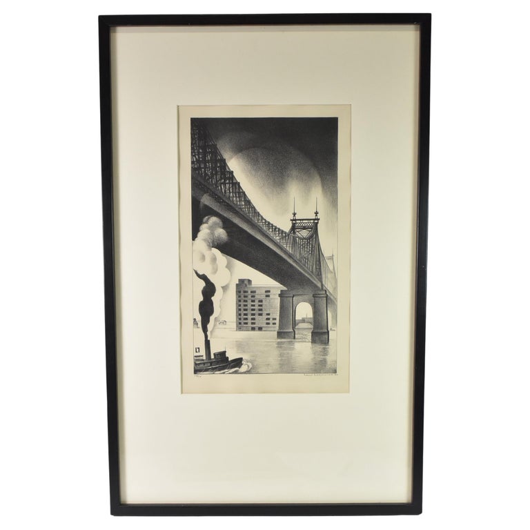 Louis Lozowick Queensboro Bridge N.Y. Lithograph on Paper For Sale at ...
