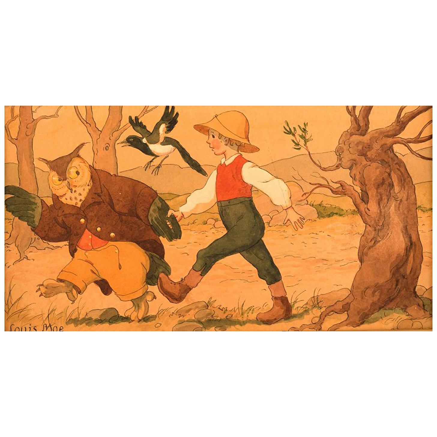 Louis Moe '1857-1945', Watercolor on Paper Fairy Tale Motif, circa 1910 ...