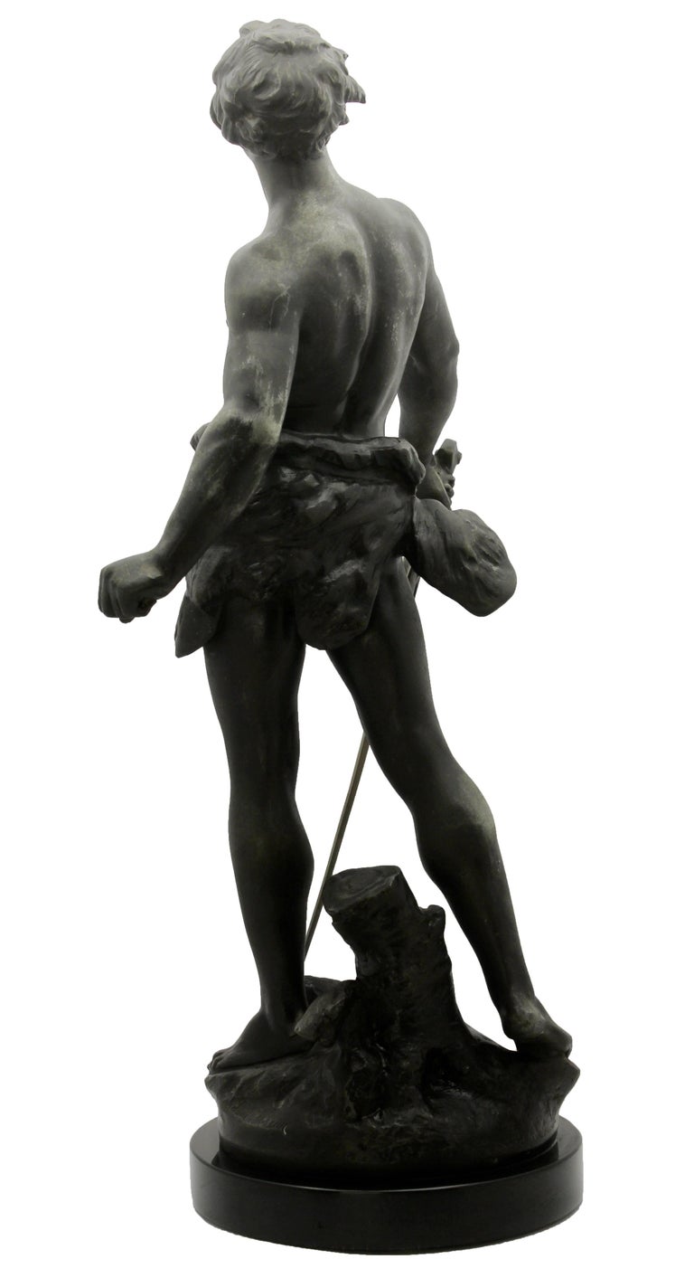 Louis Moreau Signed Statue of Young Soldier with Sword, Spelter, Marble ...