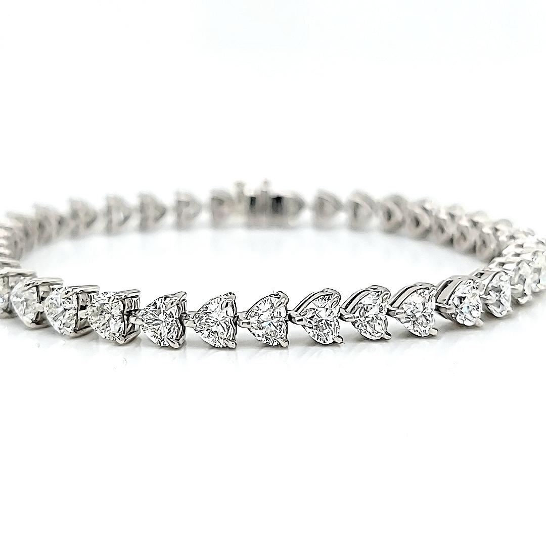 Heart Shape Diamond Tennis Bracelet with 13.53 Carats For Sale at ...