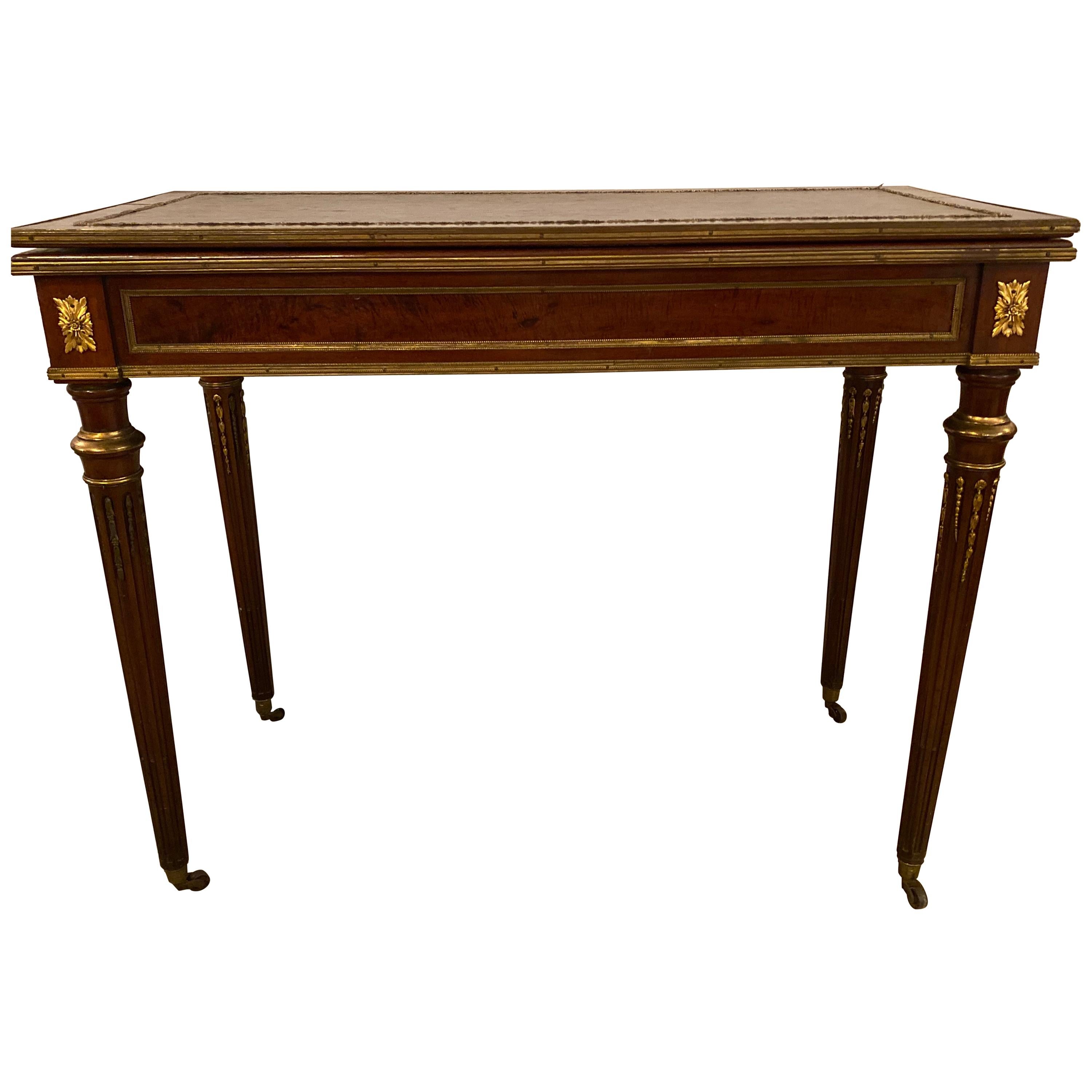 French Louis XV Style Marquetry Inlaid Bronze Swivel Top Card Game ...