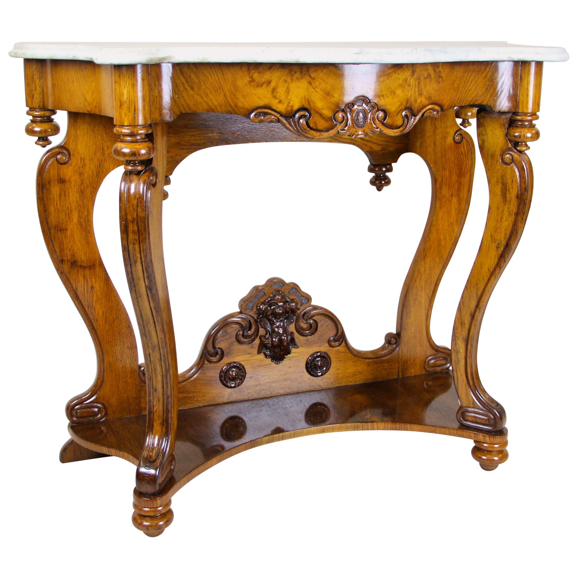 French Rococo Revival 1850s Console Table with Carrara Marble Top and ...