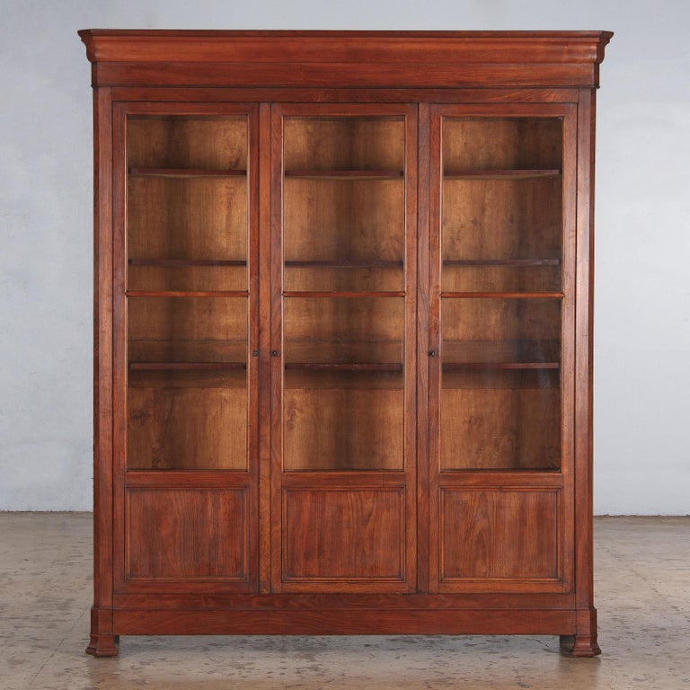 Louis Philippe Period Walnut Three-Door Bookcase, 1830s at 1stDibs