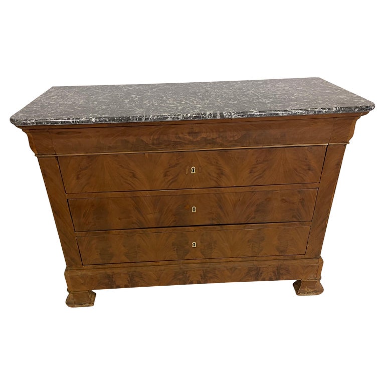 Louis Phillipe Commode in Bleached Burled Walnut with Grey Marble Top ...