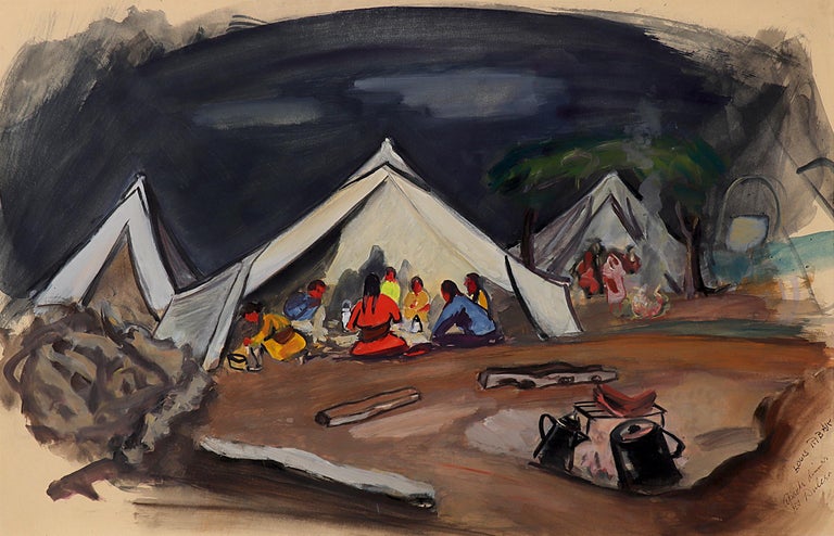 Louis Ribak - Apache Dinner at Dulcea, 1950s Casein Painting, Scene ...