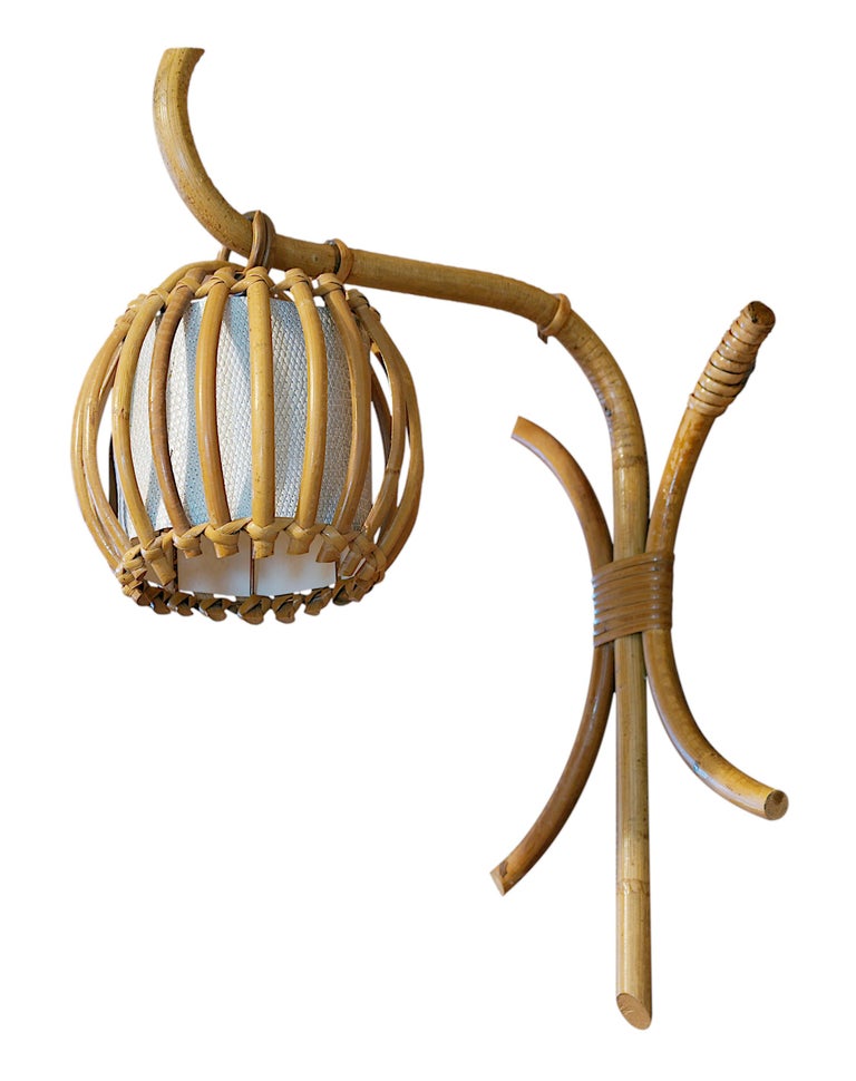 Louis Sognot Pair of Bamboo Wall Sconces, 1950s For Sale at 1stDibs