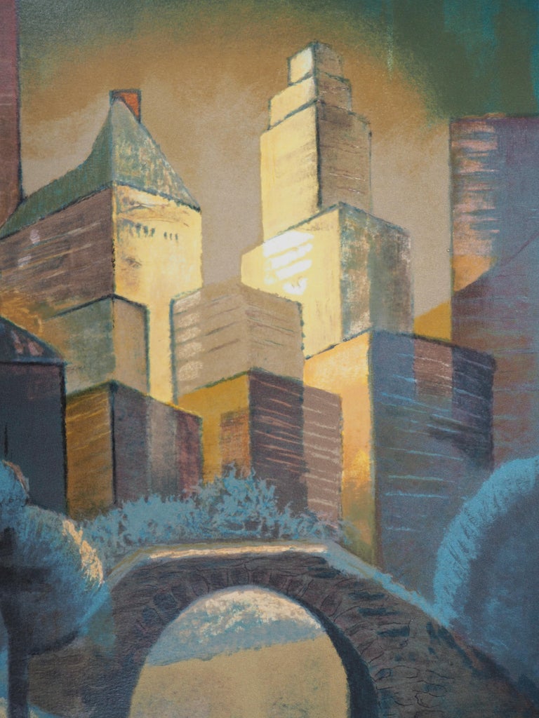 Louis Toffoli - New York, View from Central Park - Original lithograph ...