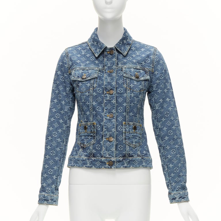 LOUIS VUITTON 2008 Vintage blue LV monogram denim trucker jacket FR34 ...