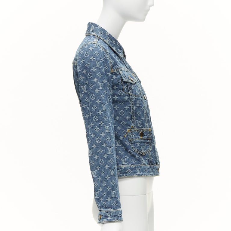 LOUIS VUITTON 2008 Vintage blue LV monogram denim trucker jacket FR34 ...