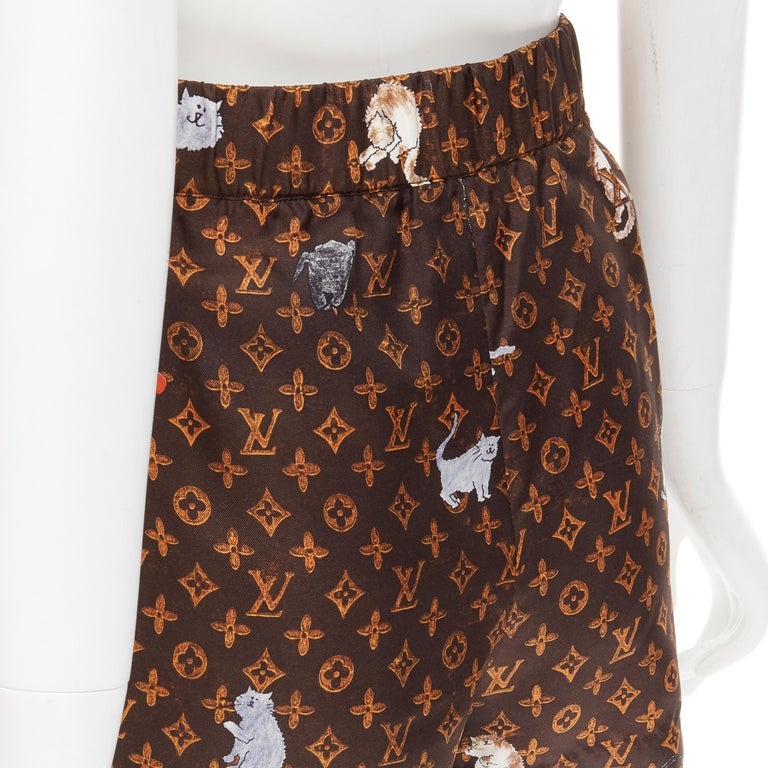 LOUIS VUITTON 2019 Catogram LV monogram print silk shorts FR34 XS For ...