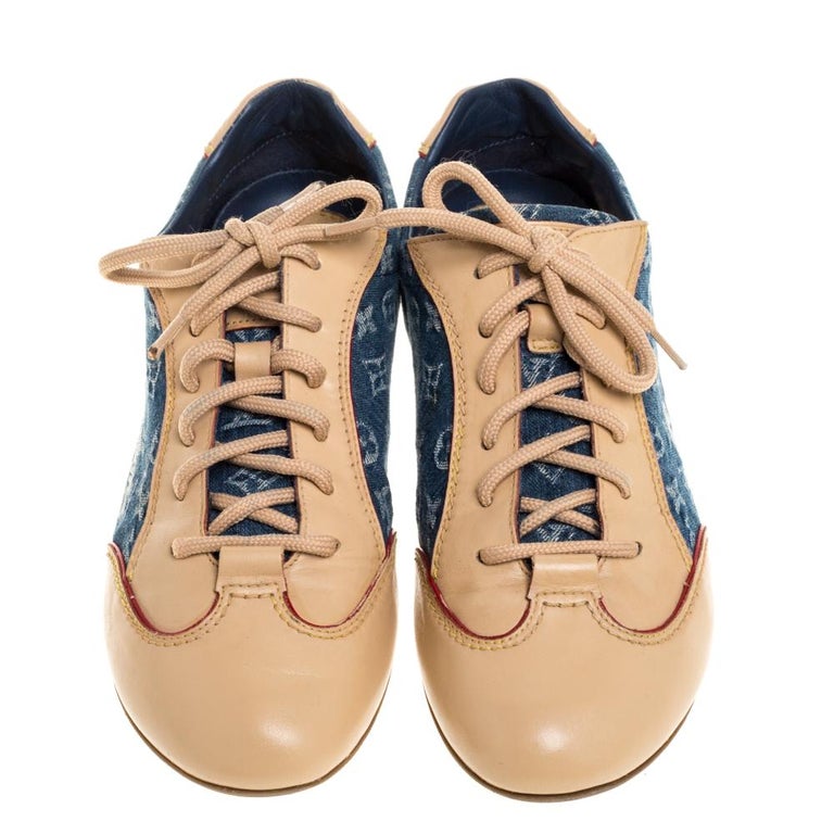 Louis Vuitton Beige/Blue Monogram Denim And Leather Low Top Sneakers ...