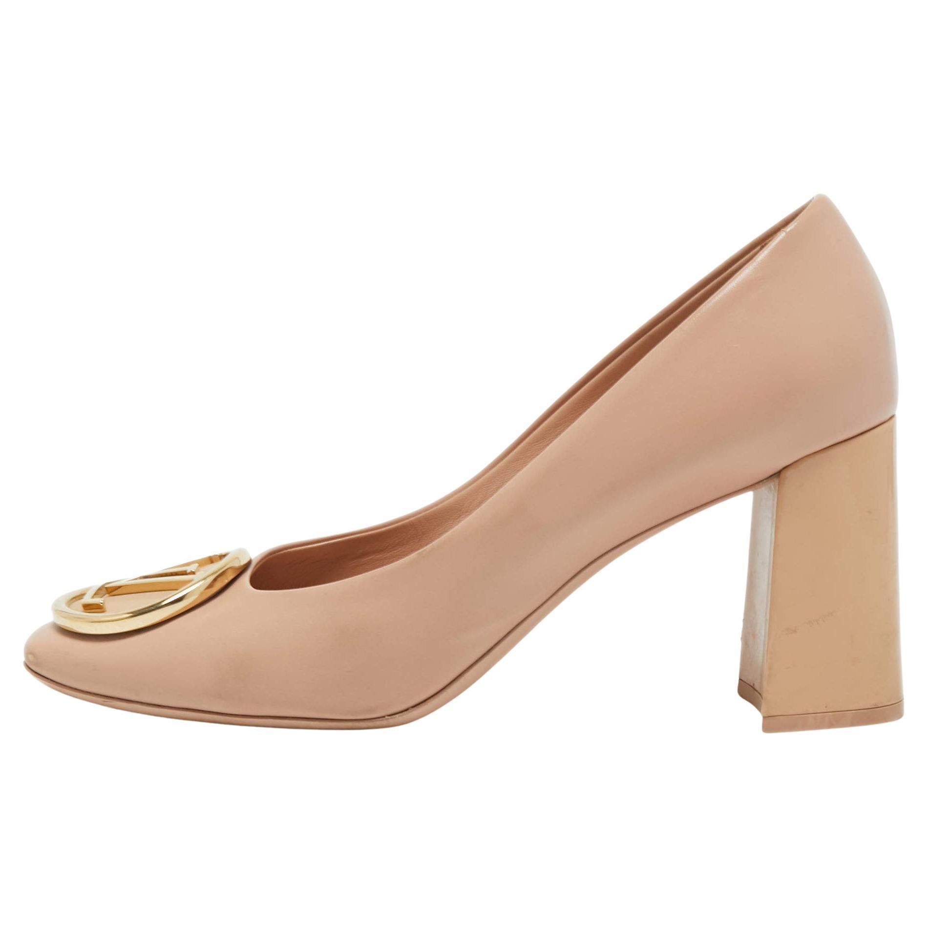 Louis Vuitton Beige Leather and Patent Madeleine Block Heel Pumps Size ...