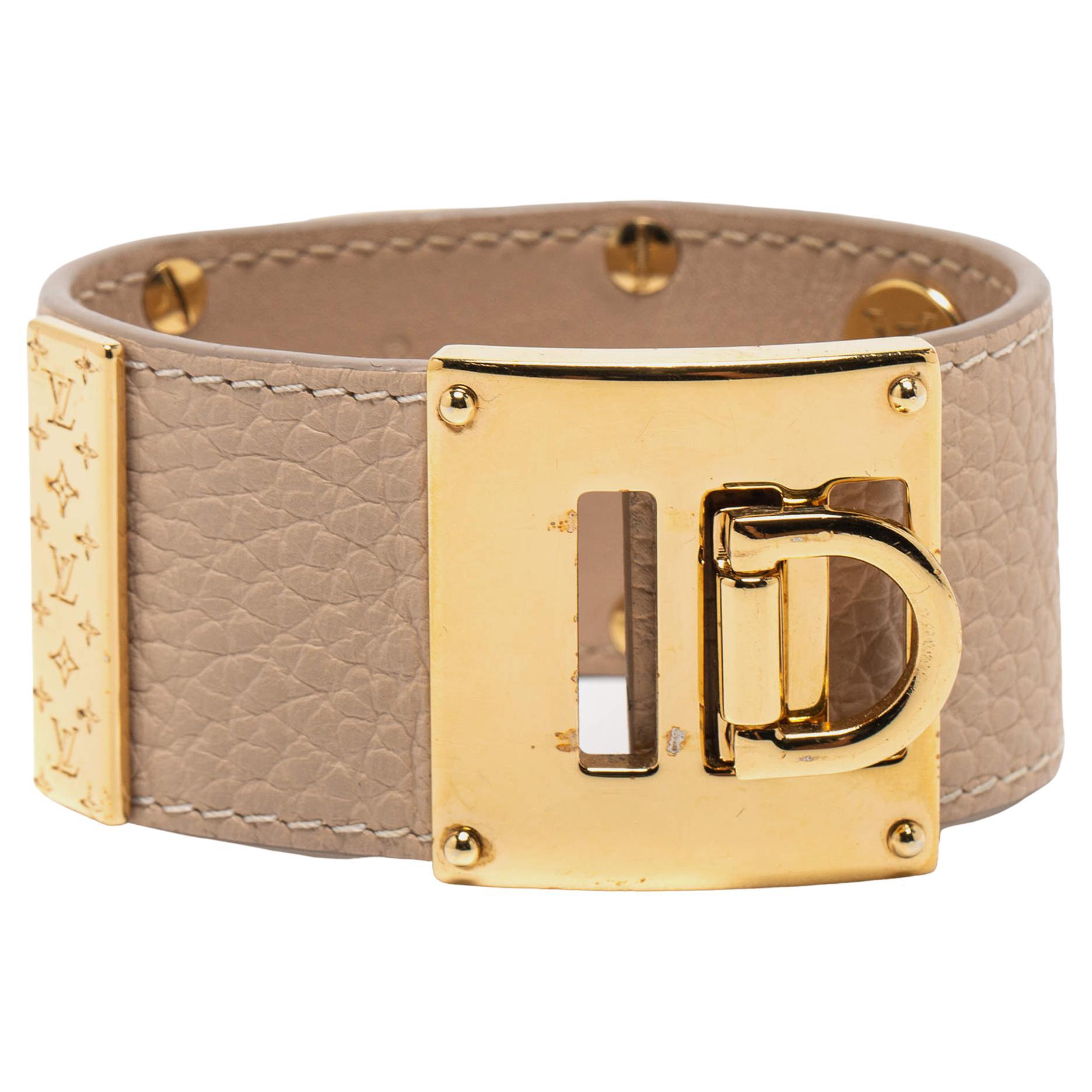 Louis Vuitton Beige Leather So LV Cuff Bracelet 17 at 1stDibs | louis ...
