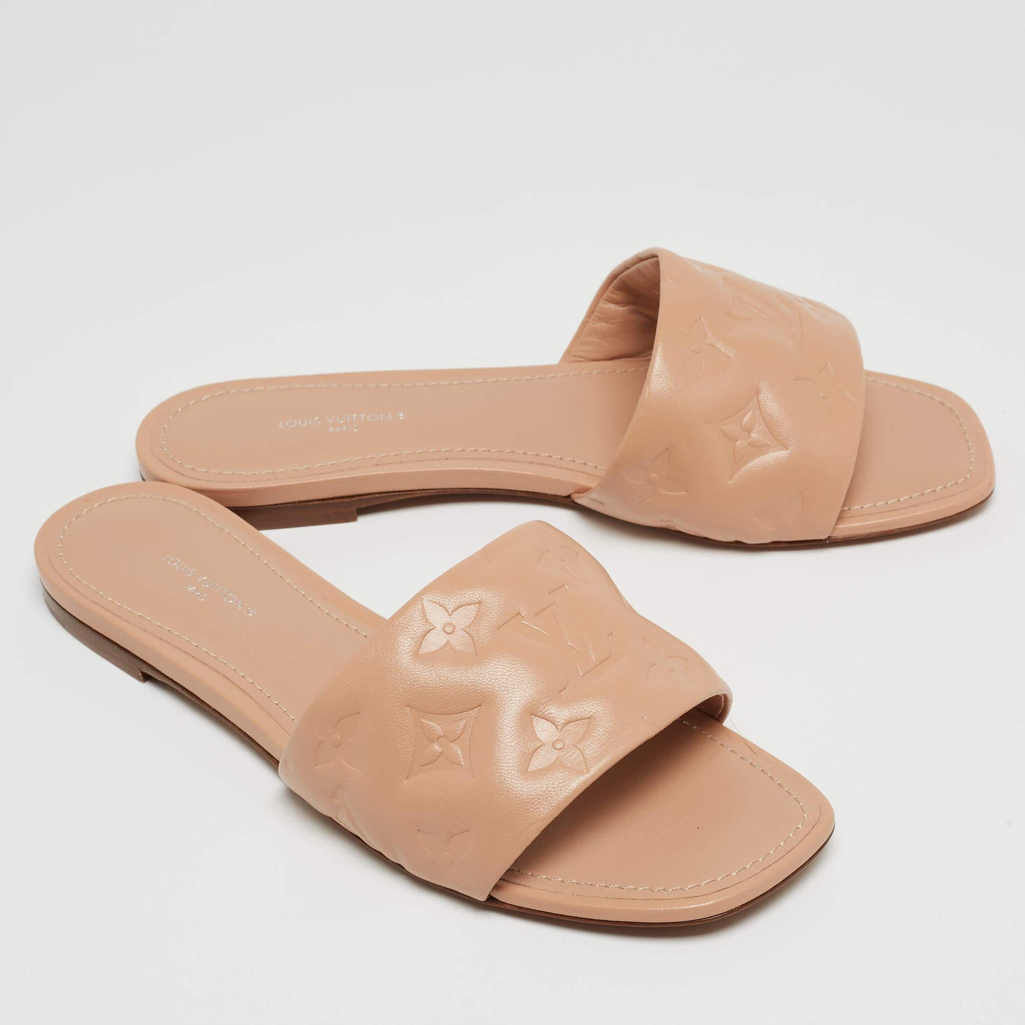 Louis Vuitton Beige Monogram Embossed Leather Revival Flat Mules Size ...