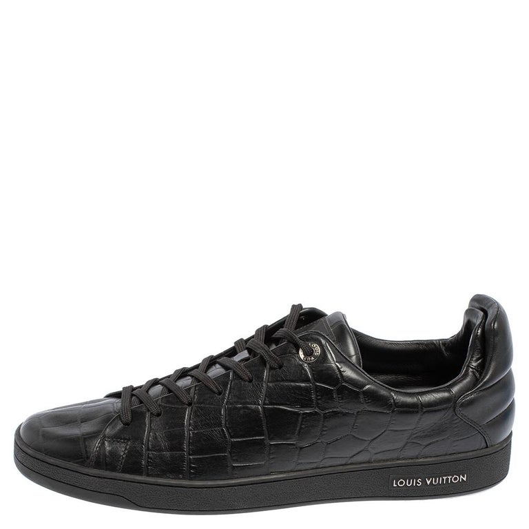Louis Vuitton Black Croc Embossed Leather Front Row Low Top Sneakers ...
