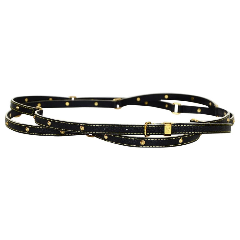 Louis Vuitton Black/Gold Studded Suhali Leather Double Tour Belt sz ...