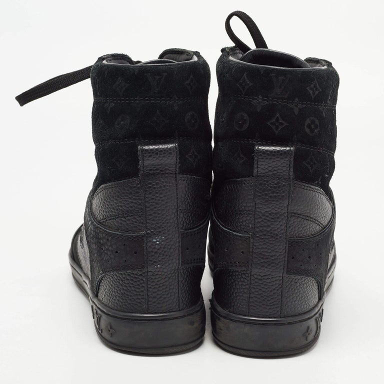 Louis Vuitton Black Leather and Monogram Suede Cliff High Top Sneakers ...