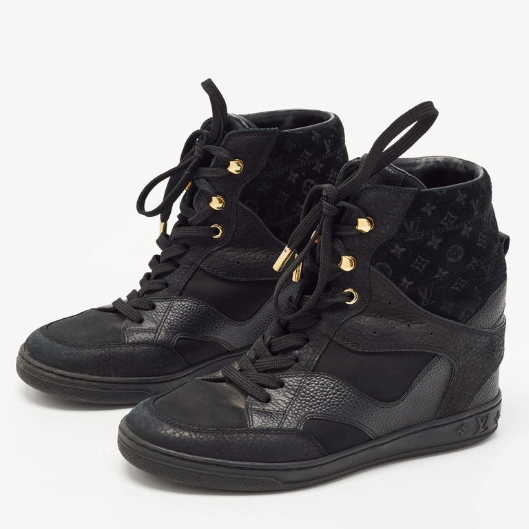 Louis Vuitton Black Leather and Monogram Suede Cliff High Top Sneakers ...