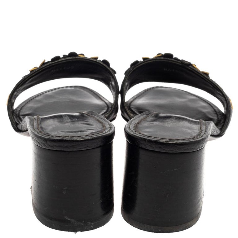 Louis Vuitton Black Leather Applique Embellished Block Heel Sandals ...