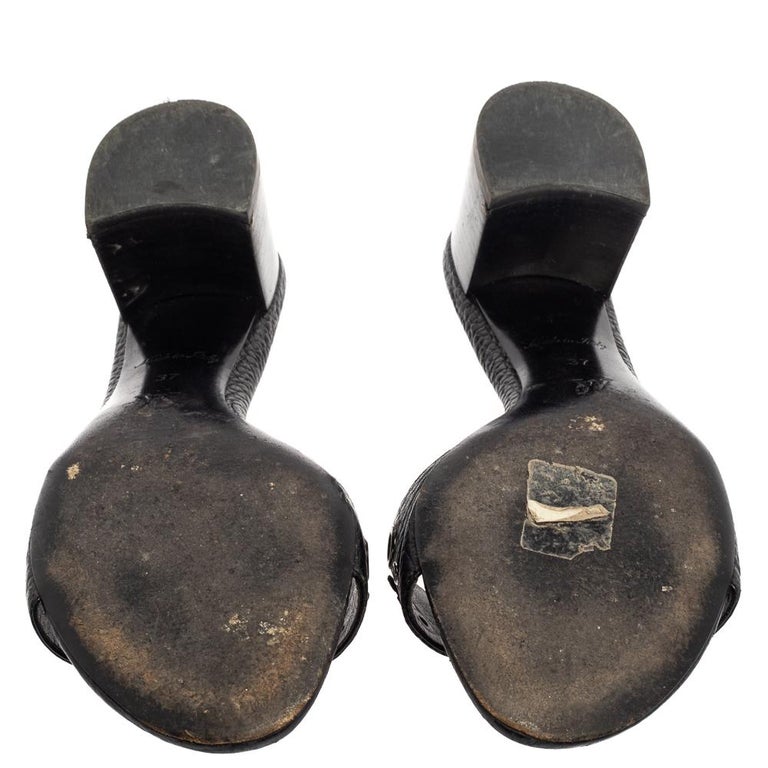 Louis Vuitton Black Leather Applique Embellished Block Heel Sandals ...
