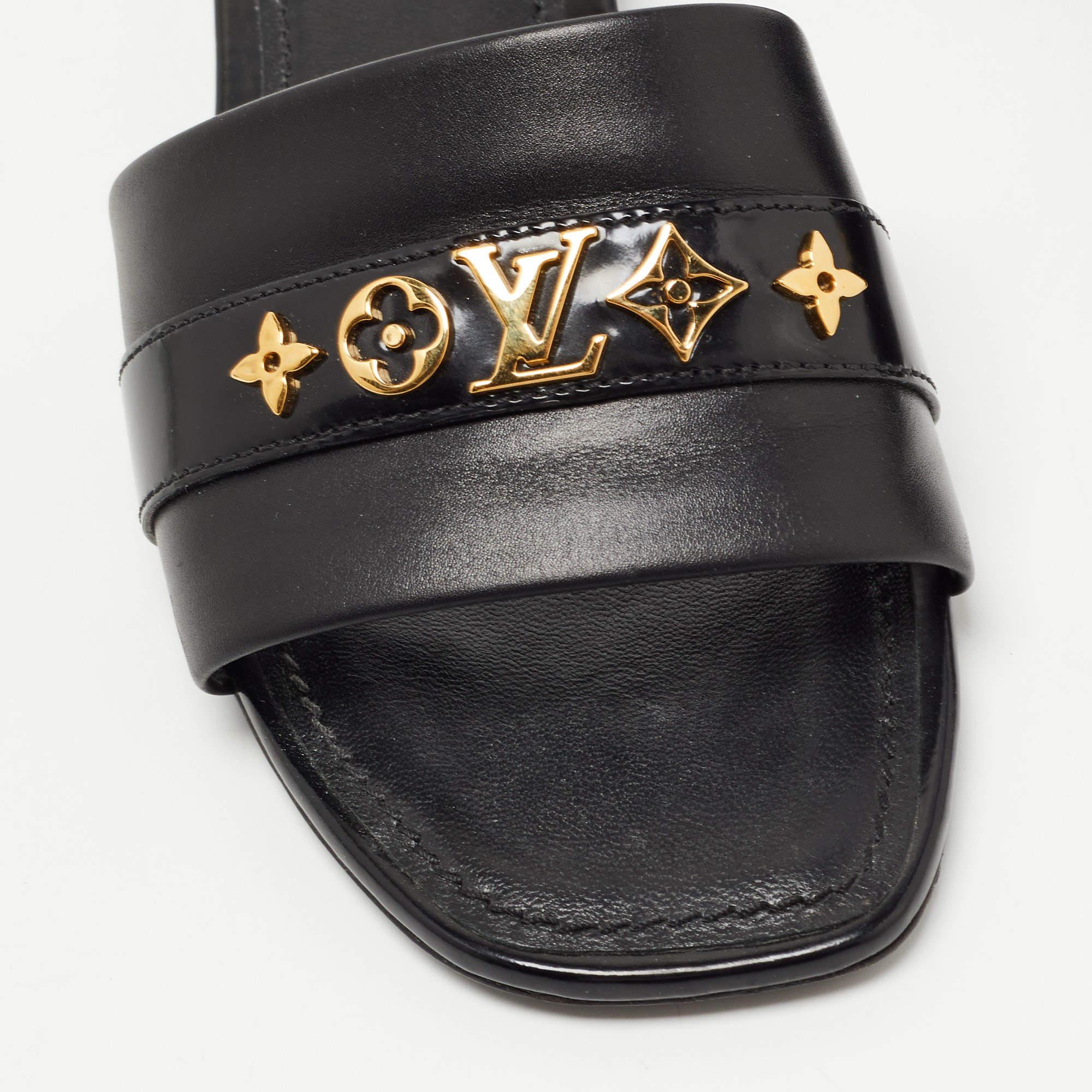 Louis Vuitton Black Leather Embellished Flat Slides Size 36 at 1stDibs