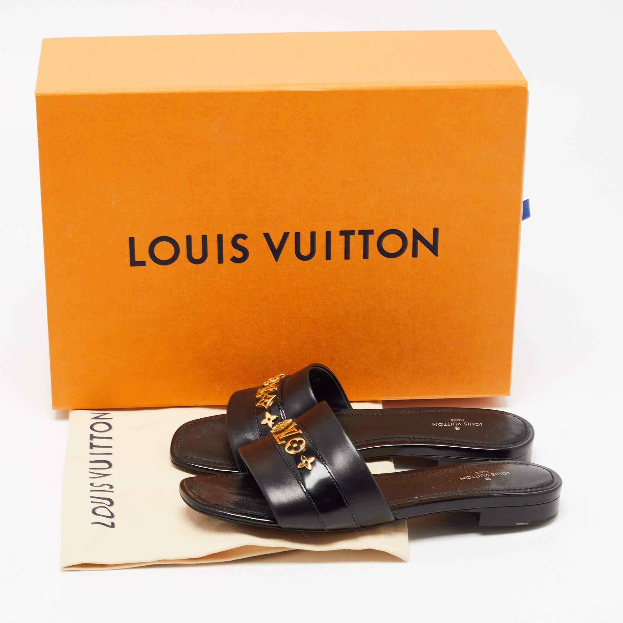 Louis Vuitton Black Leather Embellished Flat Slides Size 36 at 1stDibs