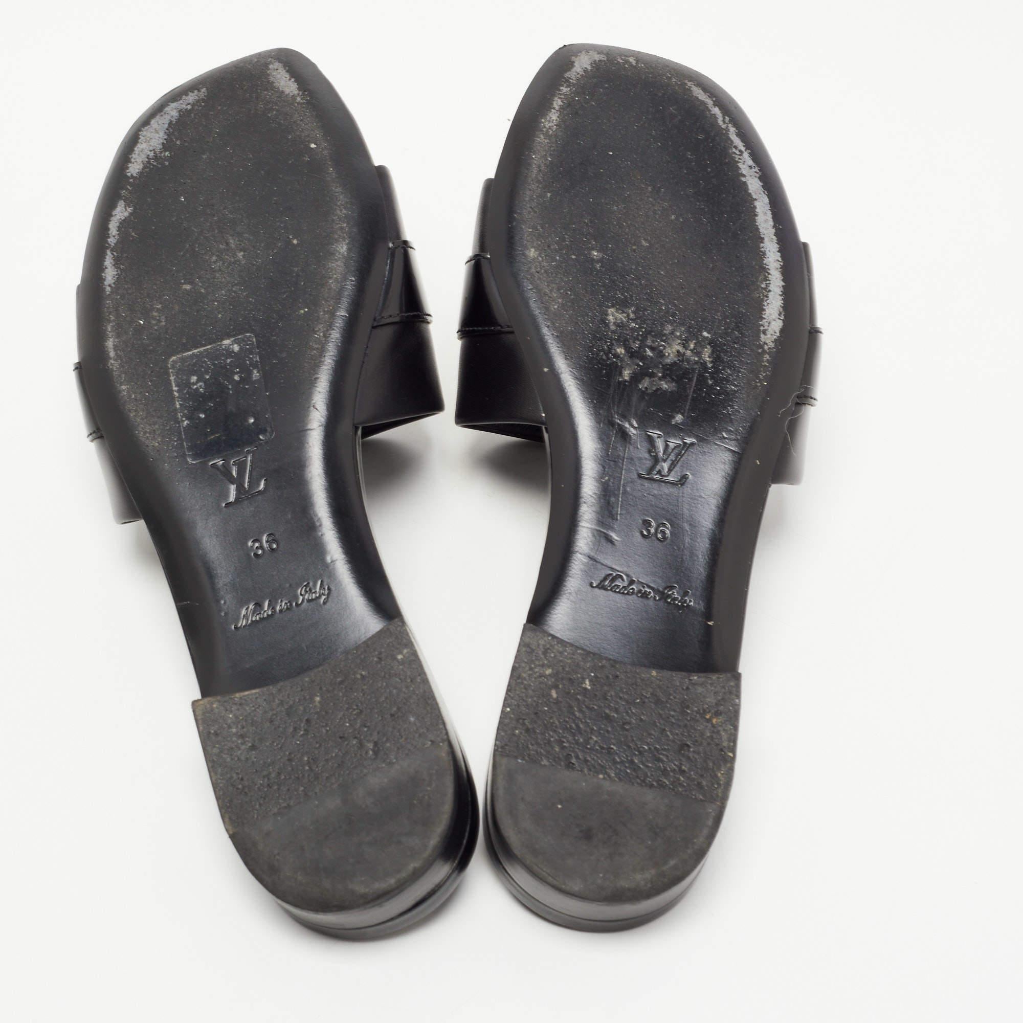 Louis Vuitton Black Leather Embellished Flat Slides Size 36 at 1stDibs