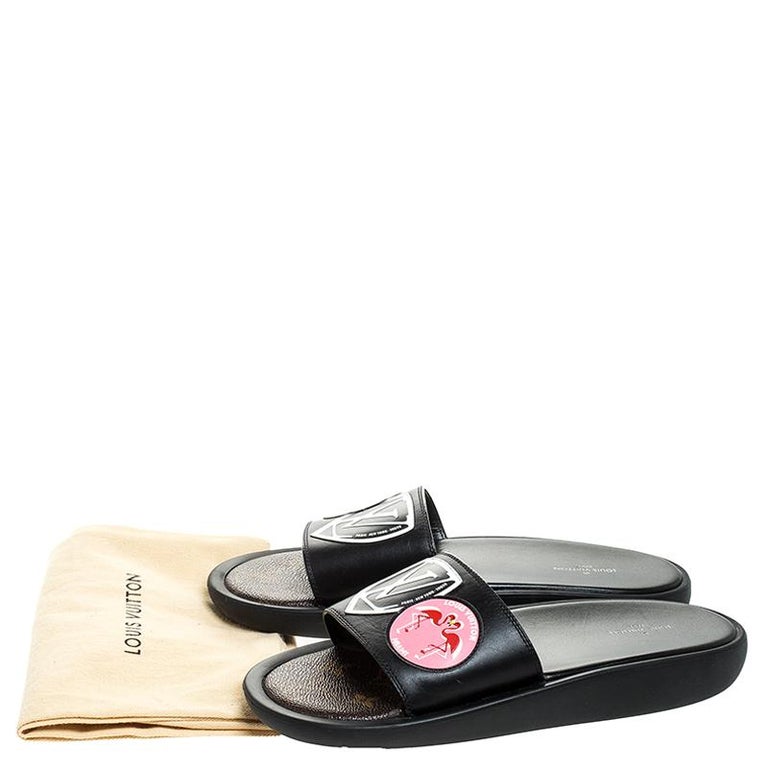 Louis Vuitton Black Leather LV Flamingo Flat Slides Size 37 at 1stDibs ...