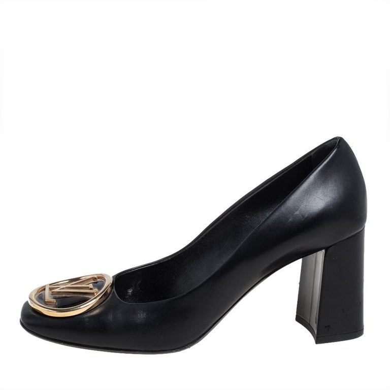 Louis Vuitton Black Leather Madeleine Block Heel Pumps Size 38 at 1stDibs