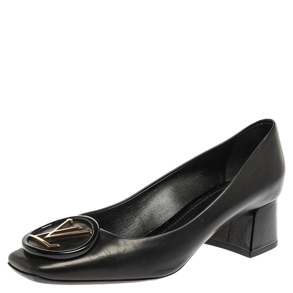Louis Vuitton Black Leather Madeleine Block Heel Pumps Size 39 at ...