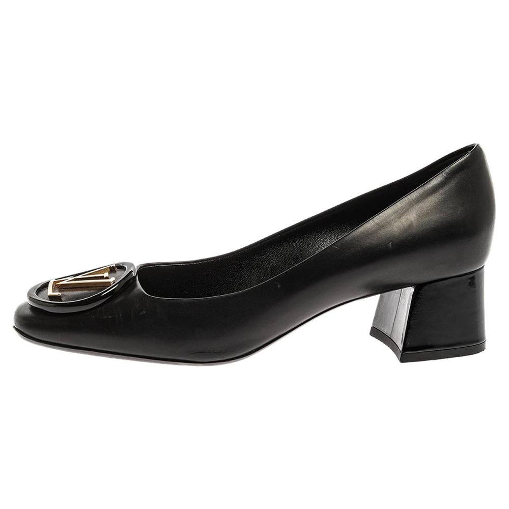 Louis Vuitton Black Leather Madeleine Block Heel Pumps Size 39 at ...