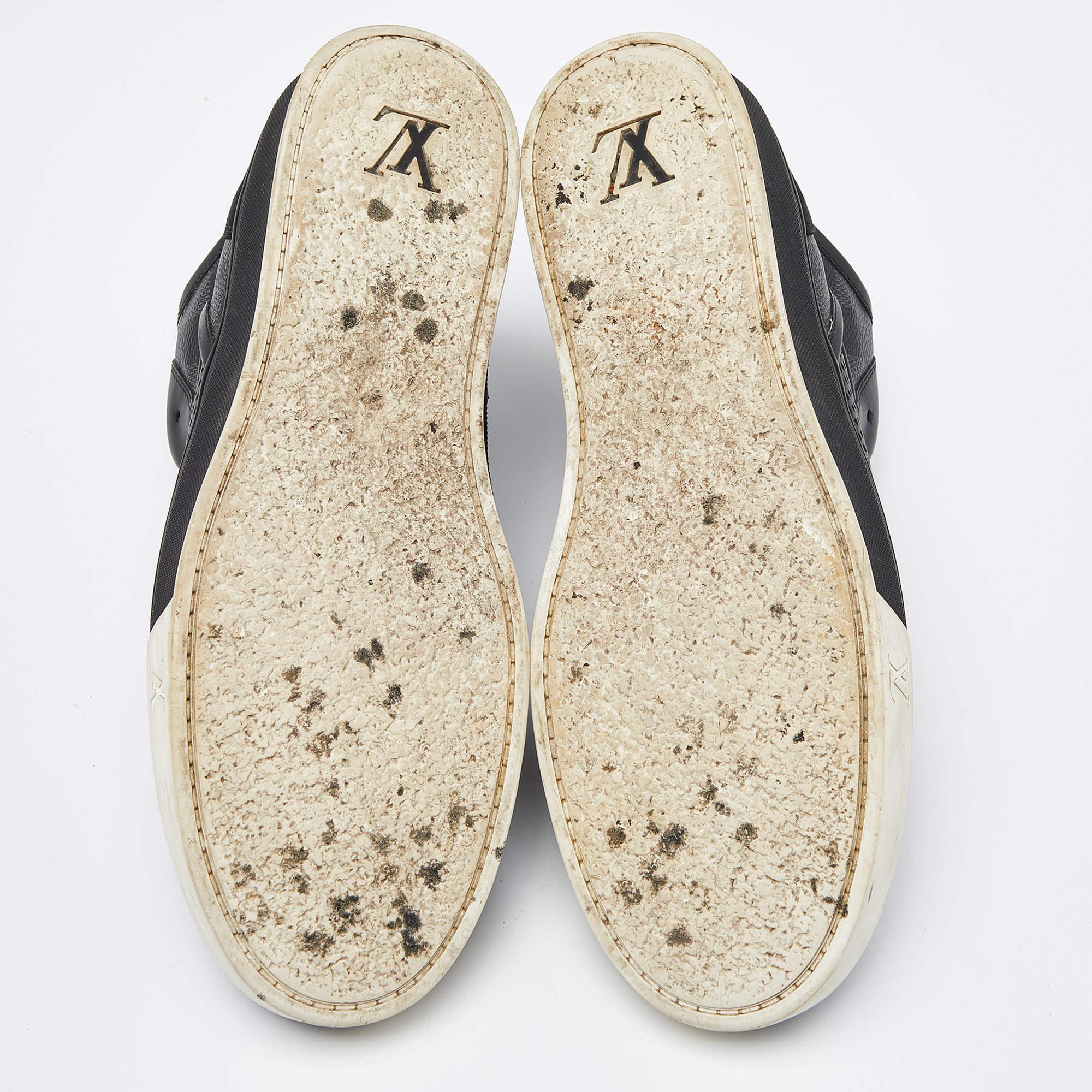 Louis Vuitton Black Leather Monogram Canvas and Suede Line Up High Top ...