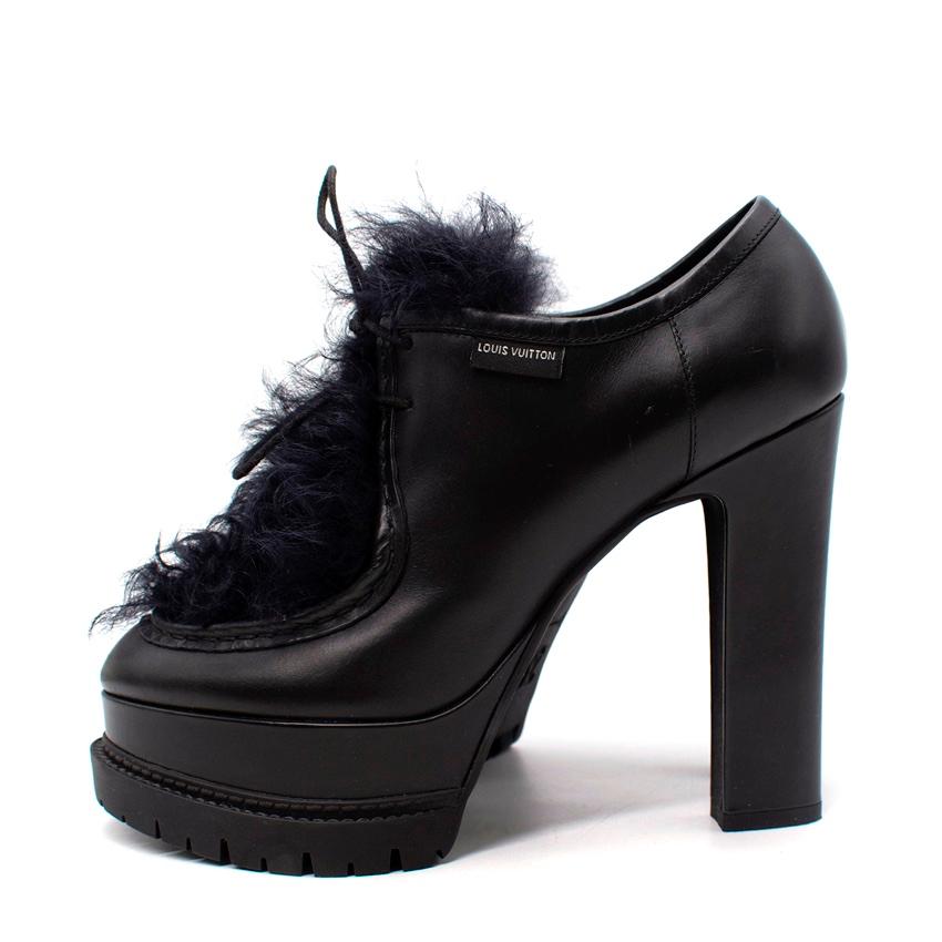 Louis Vuitton Black Leather and Shearling Heeled Booties For Sale at ...