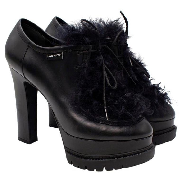 Louis Vuitton Black Leather and Shearling Heeled Booties For Sale at ...