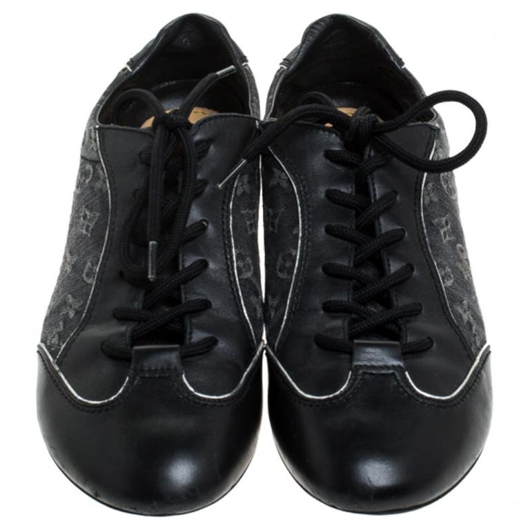 Louis Vuitton Black Monogram Denim and Leather Lace Tennis Sneakers ...
