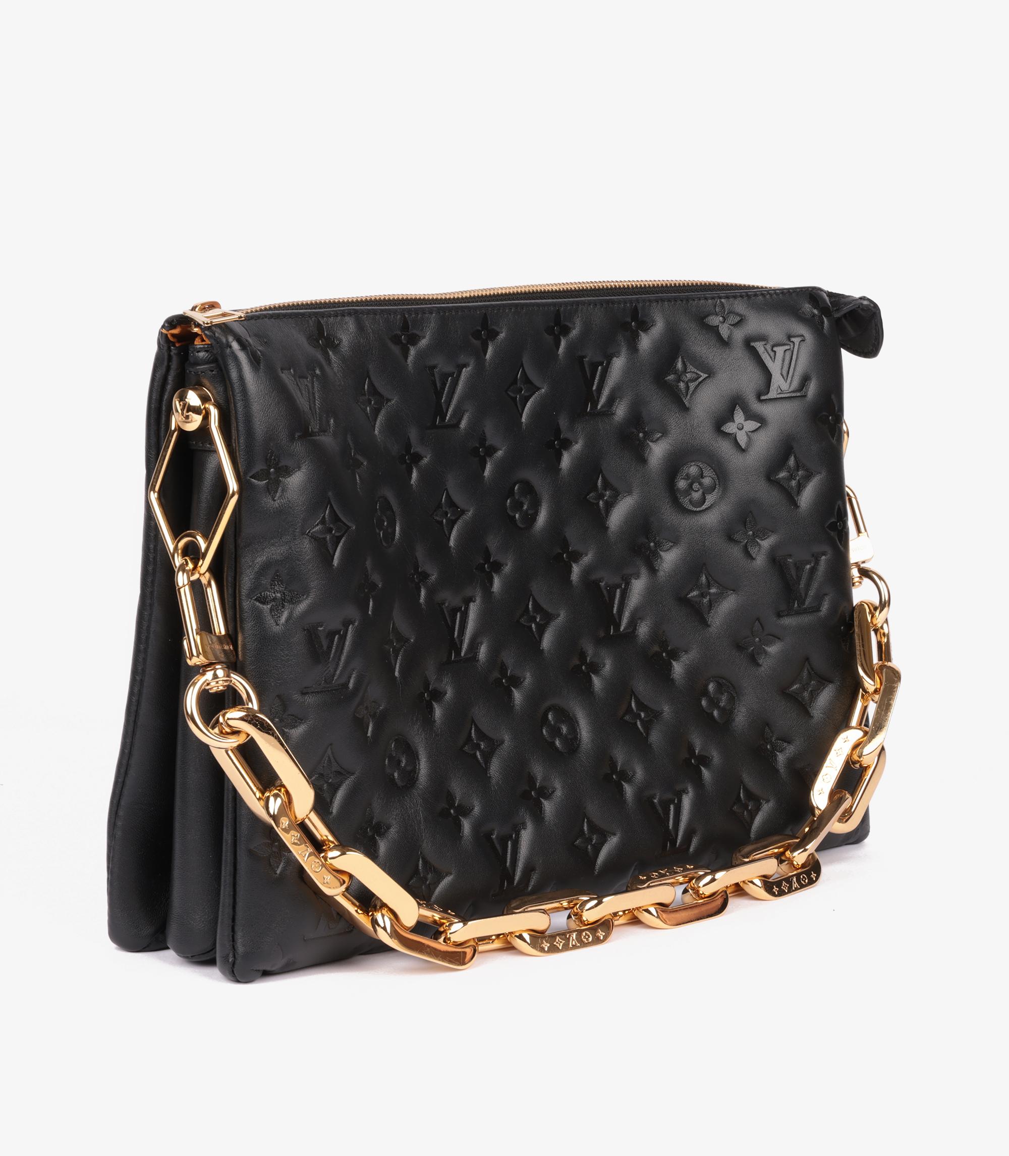 Louis Vuitton Black Monogram Embossed Lambskin Leather Coussin MM Bag ...