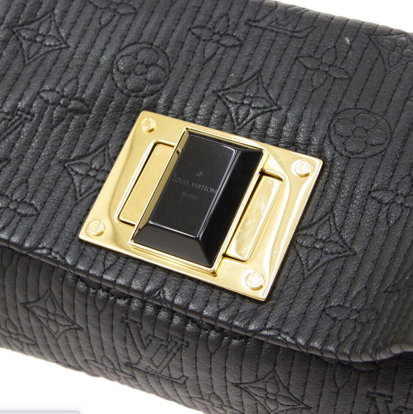 Louis Vuitton Black Monogram Leather Gold Foldover Envelope Evening ...