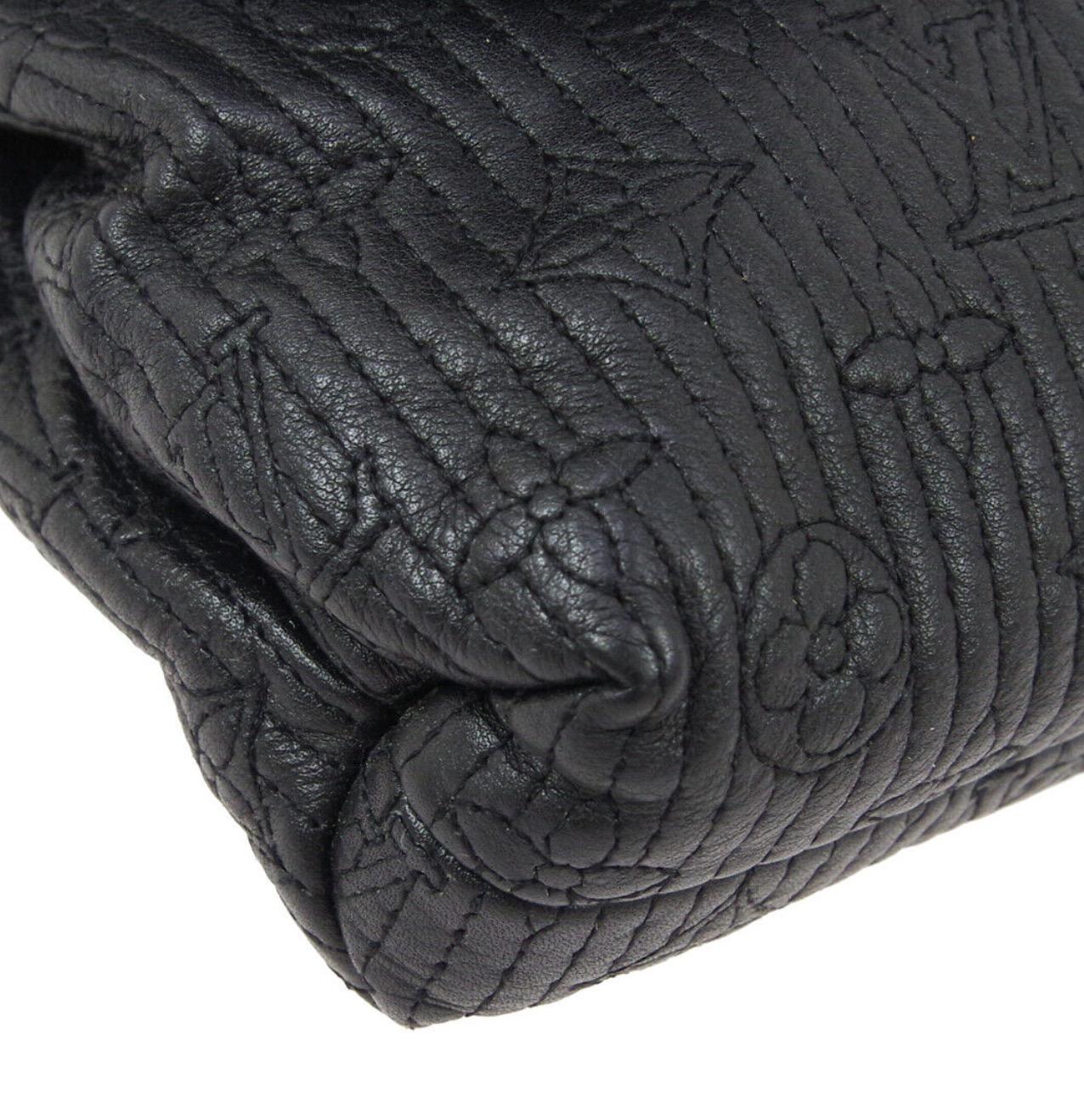 Louis Vuitton Black Monogram Leather Gold Foldover Envelope Evening ...