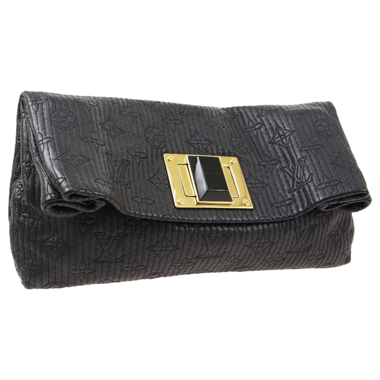 Louis Vuitton Black Monogram Leather Gold Foldover Envelope Evening ...